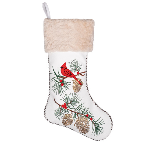 Vintage Embroidered Christmas Stocking - Cardinal in the Snow - The ...