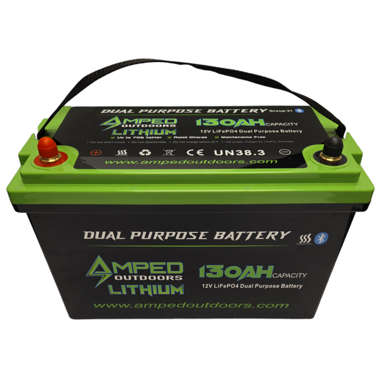 Amped Outdoors 12v 130AH Dual Purpose Lithium Battery—Heated | FishUSA