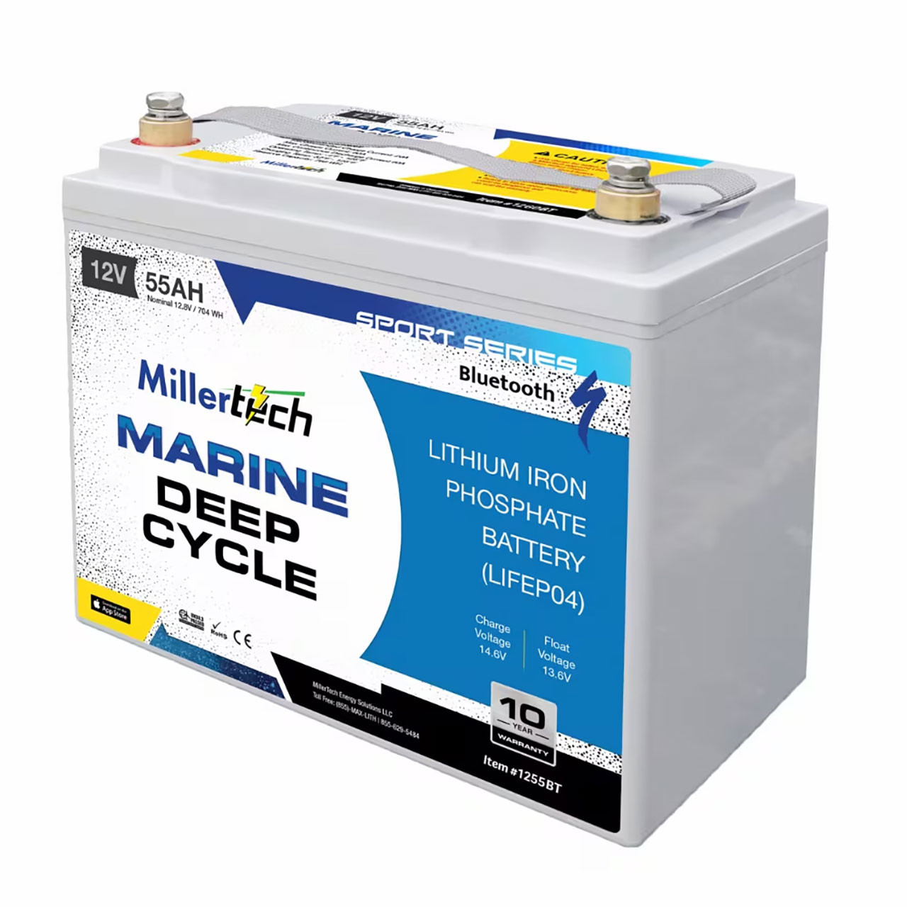 Millertech 12V 55AH Sport Series Lithium Battery with Bluetooth | FishUSA