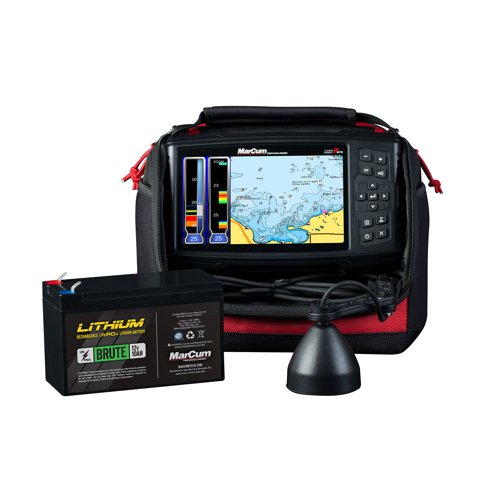 MarCum MX-7 Digital Sonar System with GPS and LiFePO4 12V10ah Battery ...