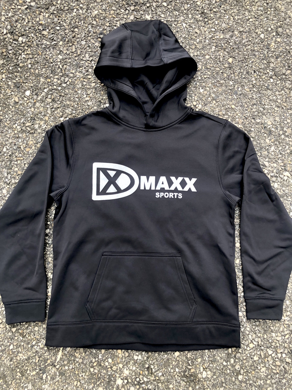 Dmaxx Sports Logo - Silver Logo - BLACK ADULT HOODIE - Dmaxx Sports