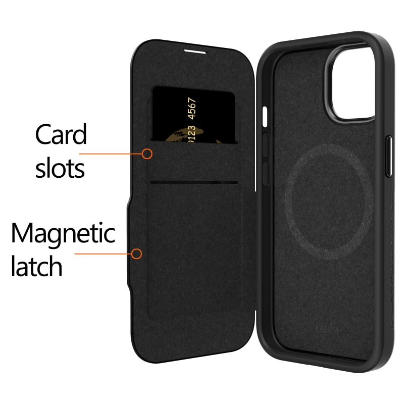 EFM Monaco D3O Leather Wallet Case Armour for iPhone 15 - Black/Space Grey