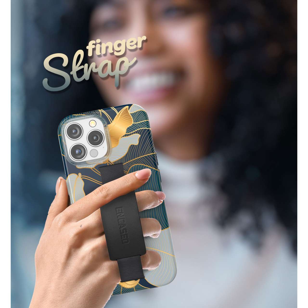 Encased Hand Loop Case for iPhone 15 Pro - Blue/Gold Leaf