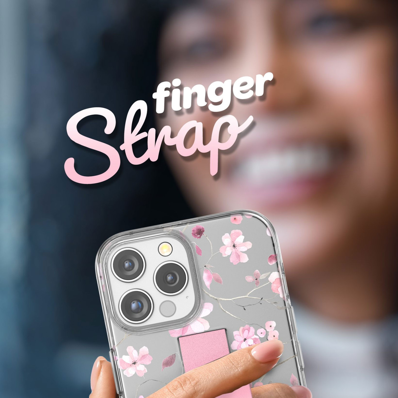Encased Hand Loop Case for iPhone 15 Pro - Pink Butterfly Flowers