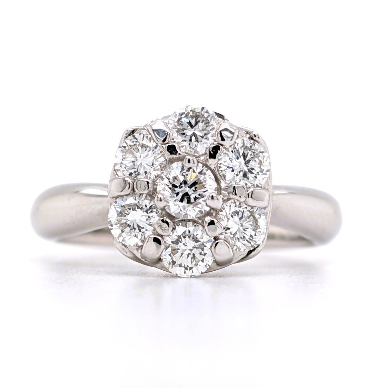 Platinum 1.00ct Diamond 7 Stone Flower Style Cluster Ring