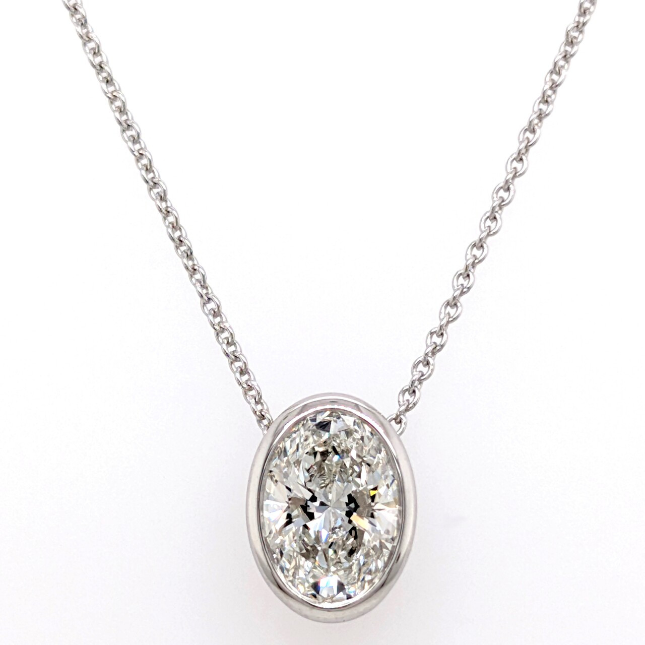 9ct White Gold 1.05ct Lab Grown Oval Diamond Rub Over Pendant