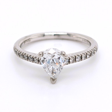 Platinum 0.86ct Pear Diamond Shouldered Engagement Ring