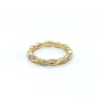18ct Yellow Gold 0.14ct Diamond Twist Wedding Ring