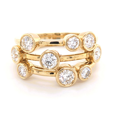 18ct Yellow Gold 1.28ct Diamond Rub Over Set 9 Stone Ring