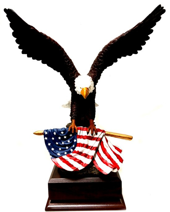 Eagle with US Flag Mounted on Base - Mai's Jewelry & Engravers