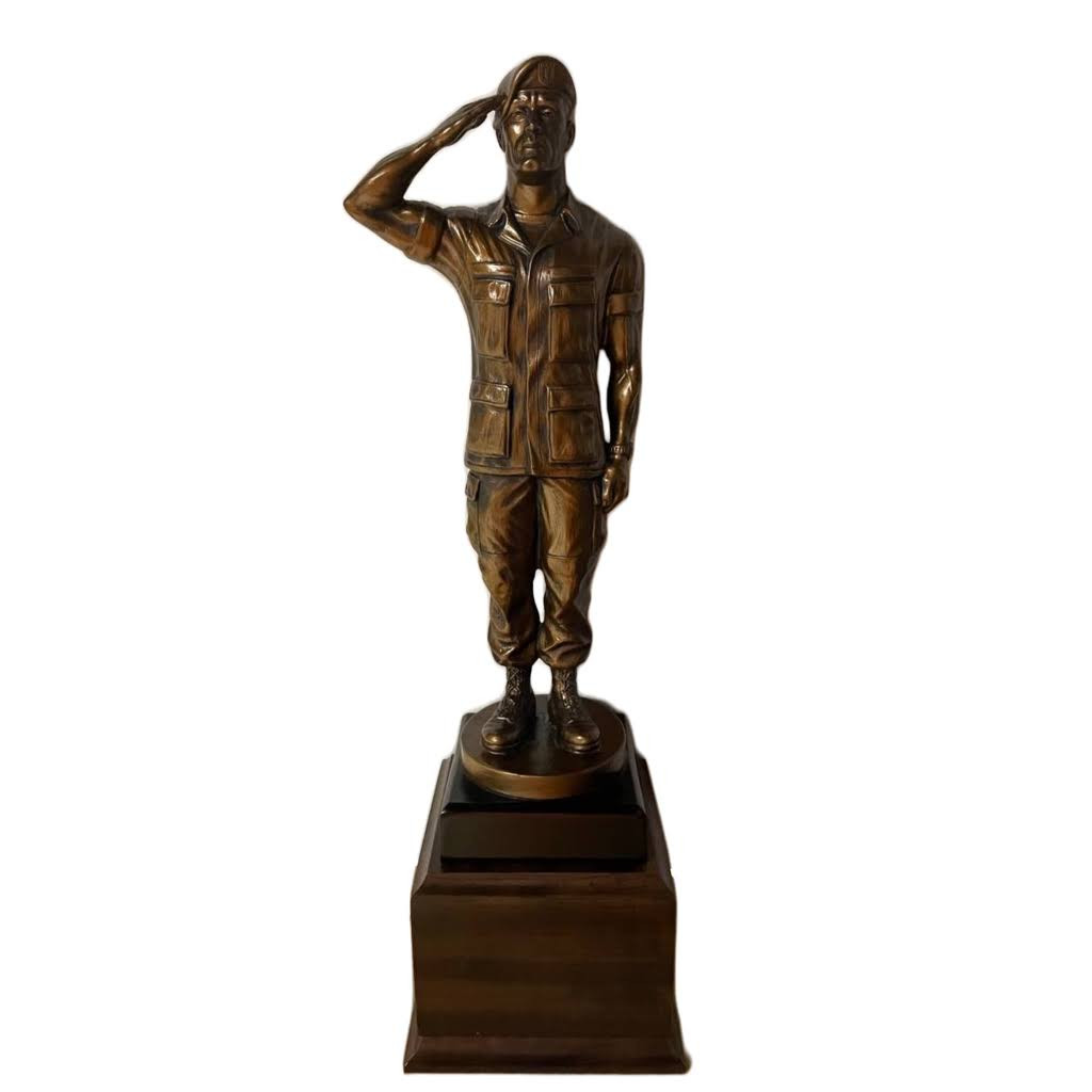 Soldier Saluting on Tall Base Statue - Mai's Jewelry & Engravers