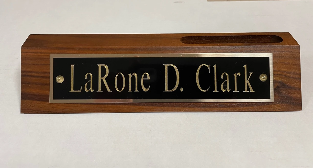 Desk nameplate with business card slot - Mai's Jewelry & Engravers