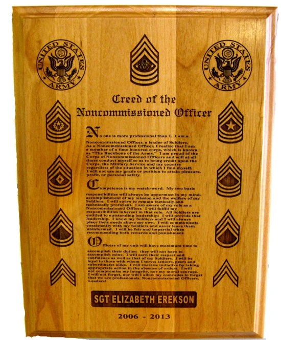 Plaque U.S. Army NCO Creed - Mai's Jewelry & Engravers
