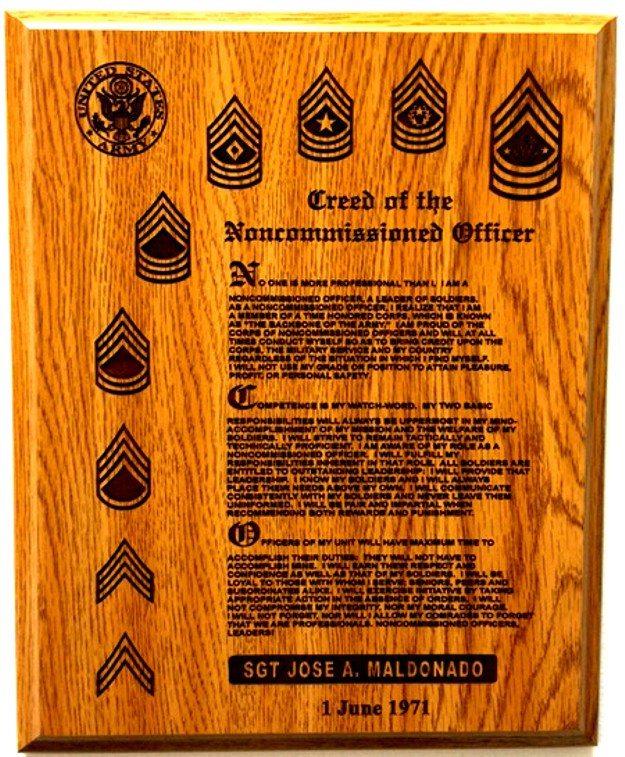 Plaque Laser Engraved Army NCO Creed - Mai's Jewelry & Engravers