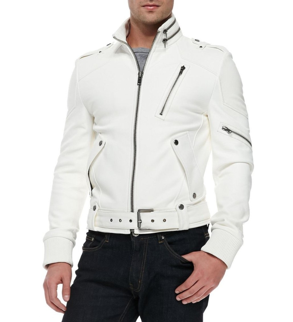 Men's Biker Style Motorbike Genuine Leather Jacket BK010 | Feather Skin46
