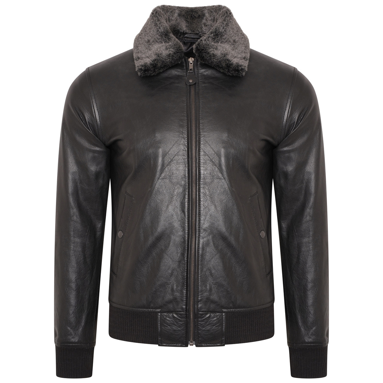 Men's Black Leather Flight Bomber Jacket | Feather Skin