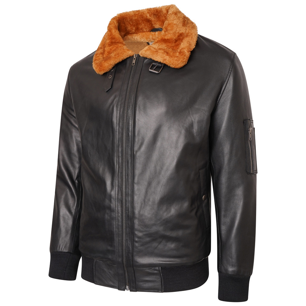 Wayfare Leather Aviator Bomber Jacket with Brown Fur | Feather Skin
