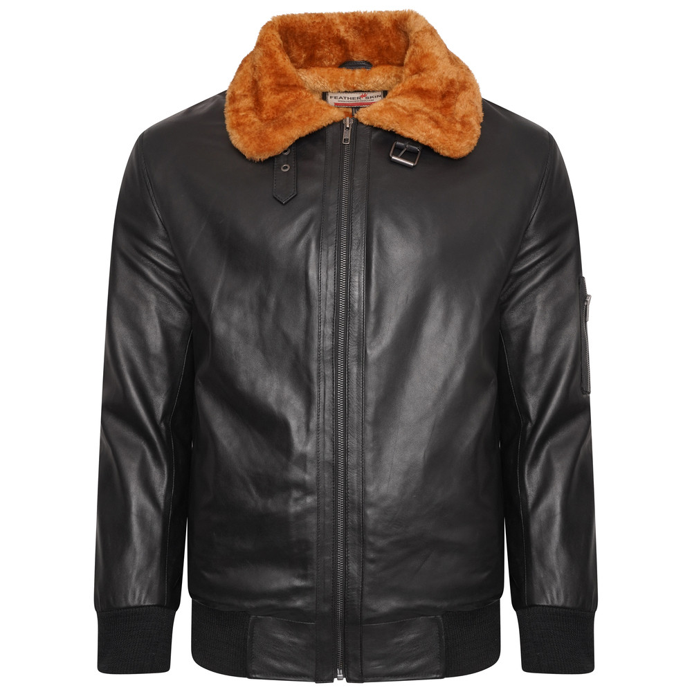 Wayfare Leather Aviator Bomber Jacket with Brown Fur | Feather Skin