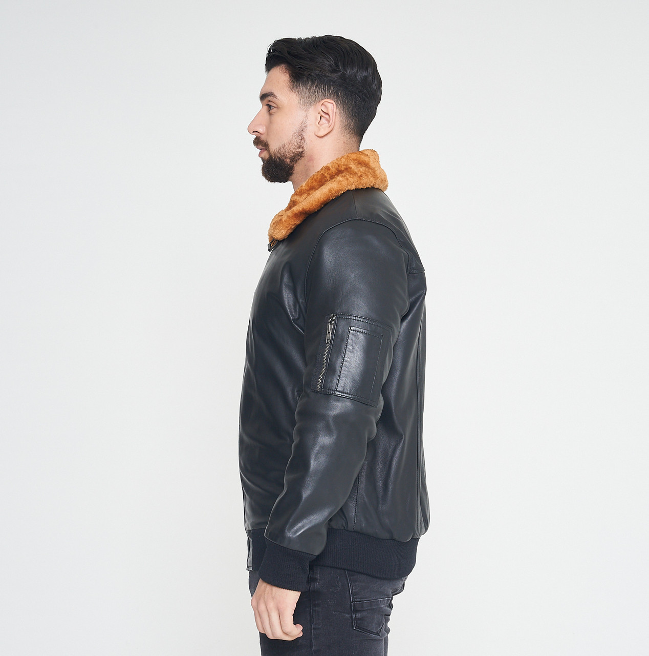 Wayfare Leather Aviator Bomber Jacket with Brown Fur | Feather Skin