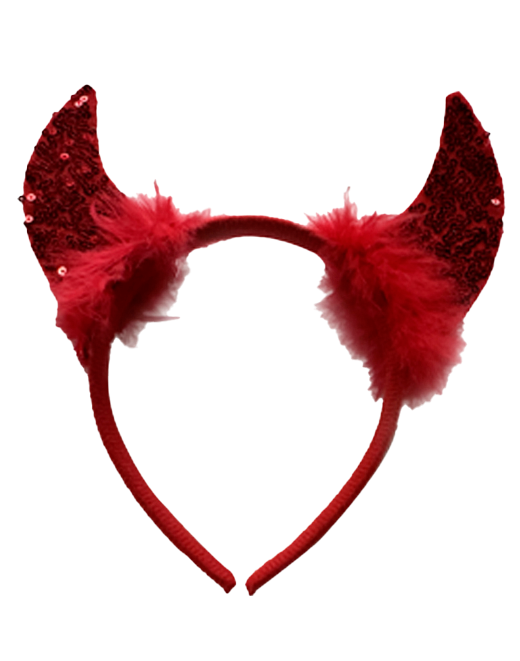 Red Sequin Devil Horns With Headband | Feather Skin