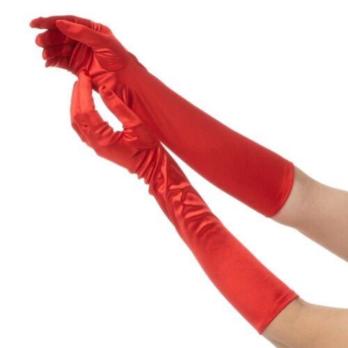 Red Long Satin Gloves | Feather Skin