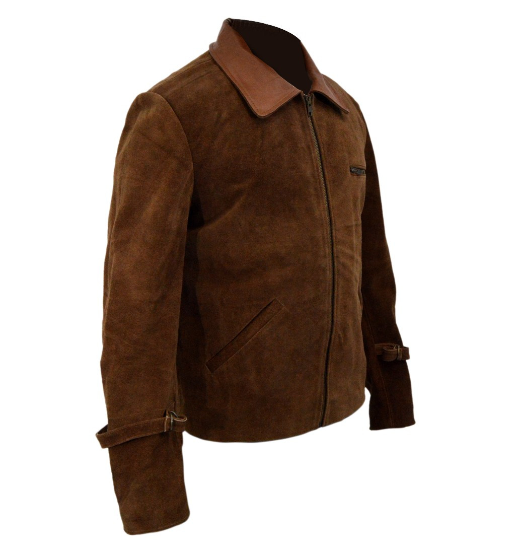 Allied Brad Pitt Brown Suede Leather Jacket | Feather Skin