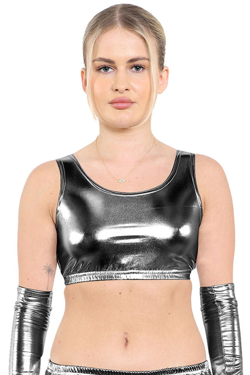 Women's Shiny Metallic Crop Top | Feather Skin