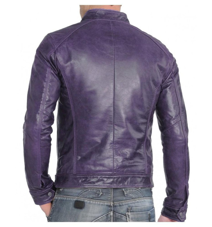 Men's Biker Style Motorbike Purple Genuine Leather Jacket BK002 ...