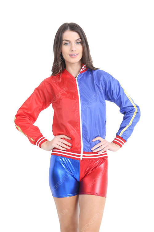 Harley Quinn Inspired Ladies Red & Blue Jacket | Feather Skin