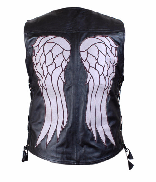 The Walking Dead Governor Daryl Dixon Angel Wings Leather Vest Feather Skin