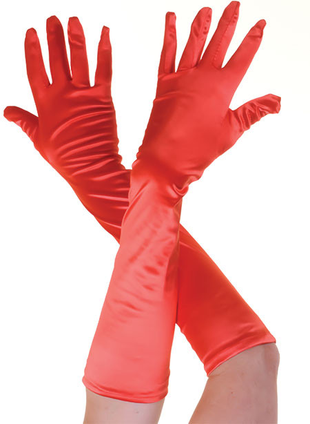 Red Plain Satin Long Gloves