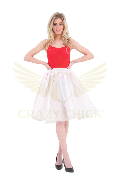 Women's 3 Layer White 25 Inches Long Tutu Skirt | Feather Skin