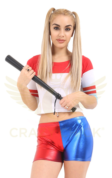 Women's Red Blue Shiny Metallic Hot Pant | Feather Skin
