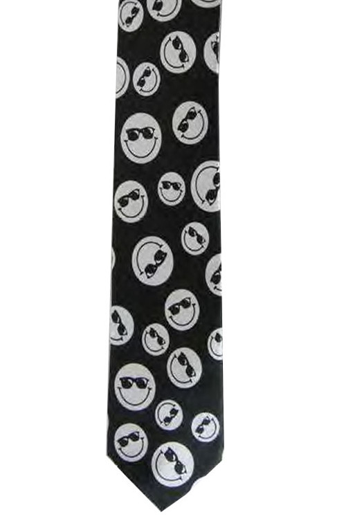 Black Smiley Face Neck Tie | Feather Skin