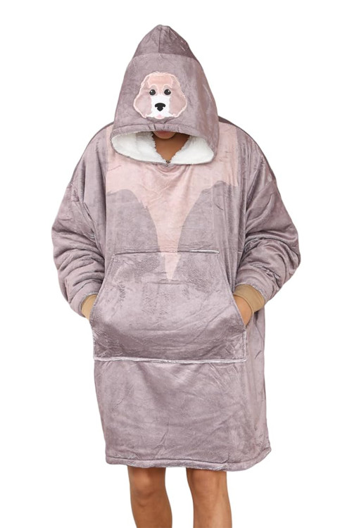 Adult Animal Cockapoo Face Nautral Hoodie Blanket | Feather Skin