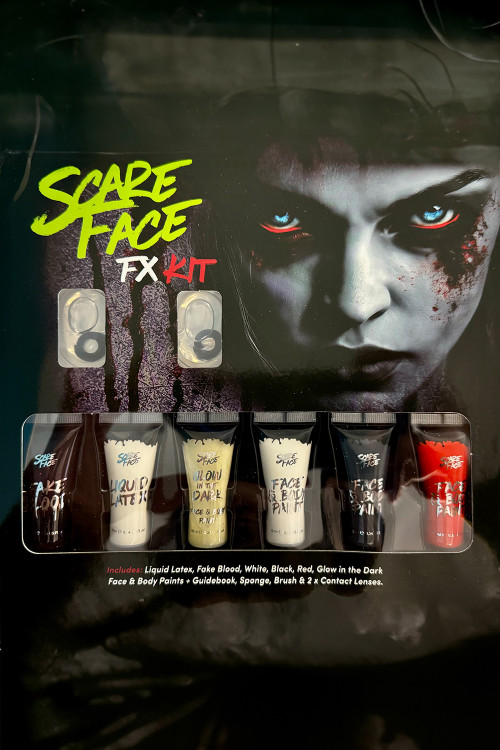 Scare Face Makeup Kit With Black Magic Daily Contact Lense | Feather Skin