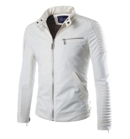 Men's Biker Style White Leather Jacket | Feather Skin