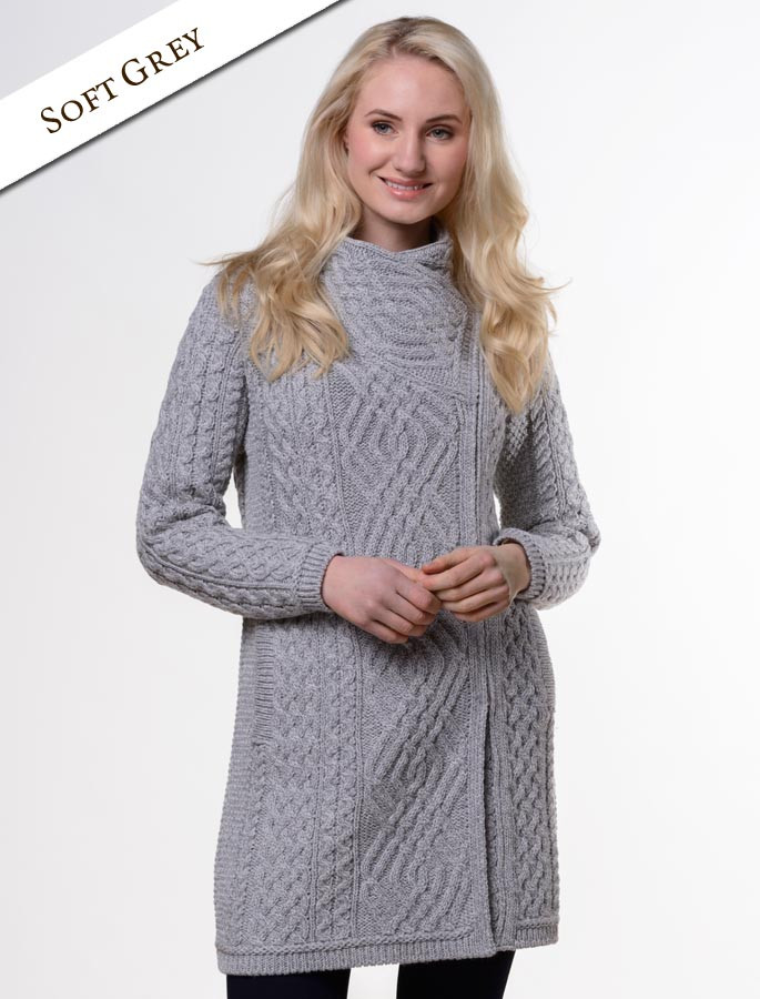 Aran Knit Coatigan with Celtic Knot Side Zip