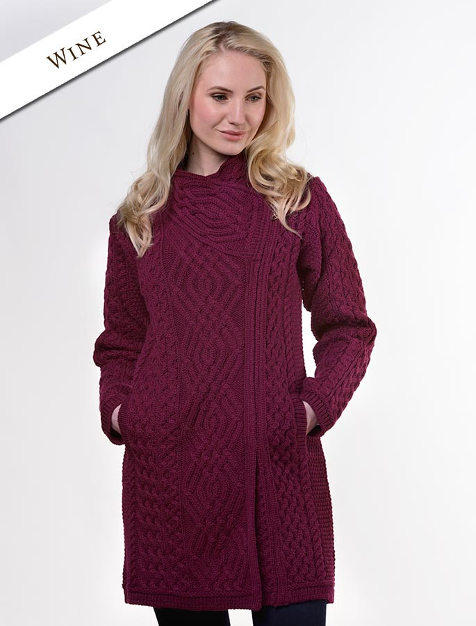 Aran Knit Coatigan with Celtic Knot Side Zip
