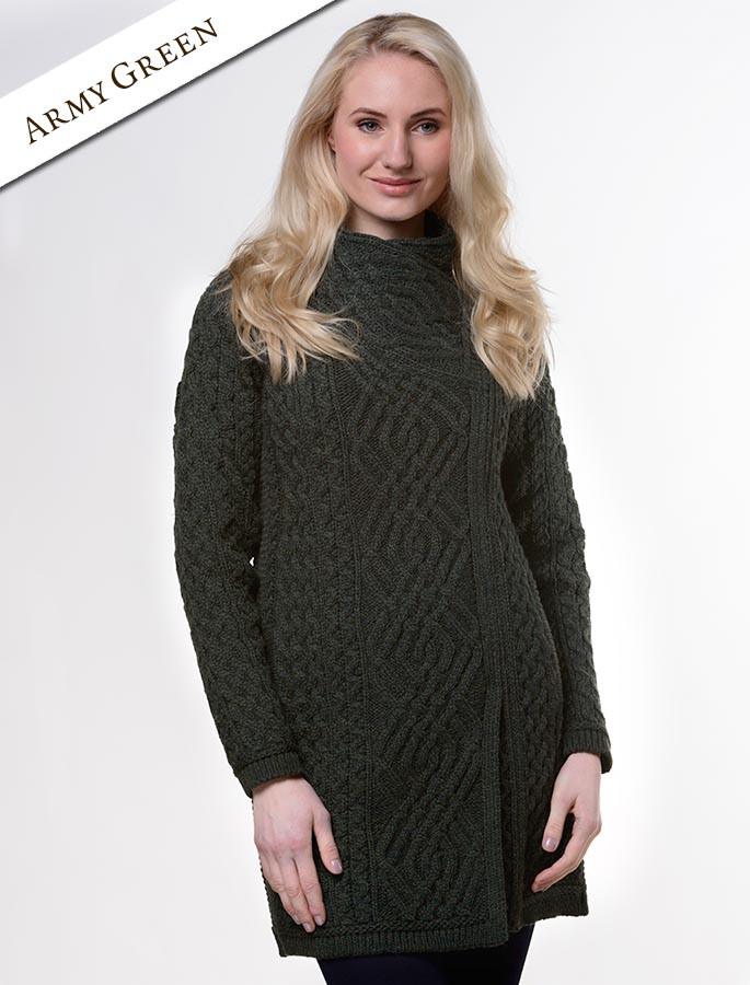Aran Knit Coatigan with Celtic Knot Side Zip