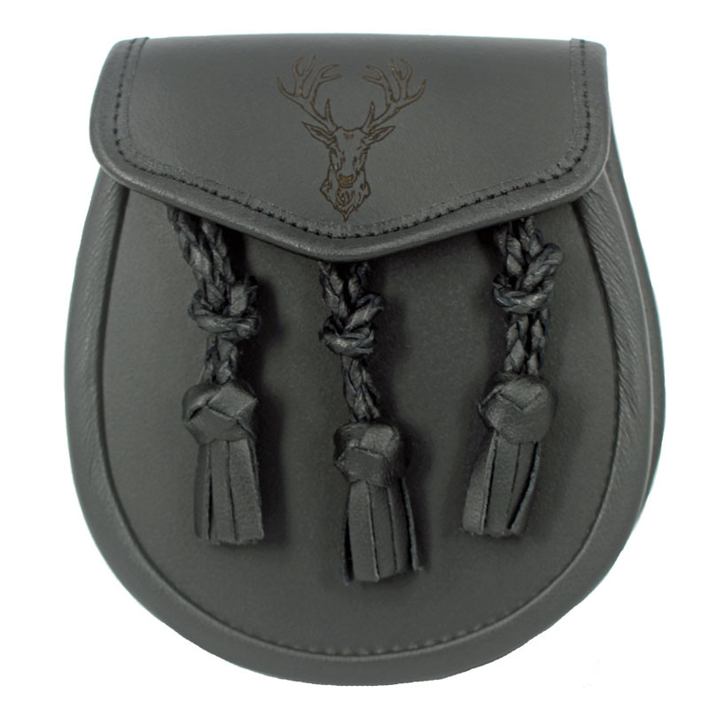 Day Sporran - Black with Laser Etching of Stag