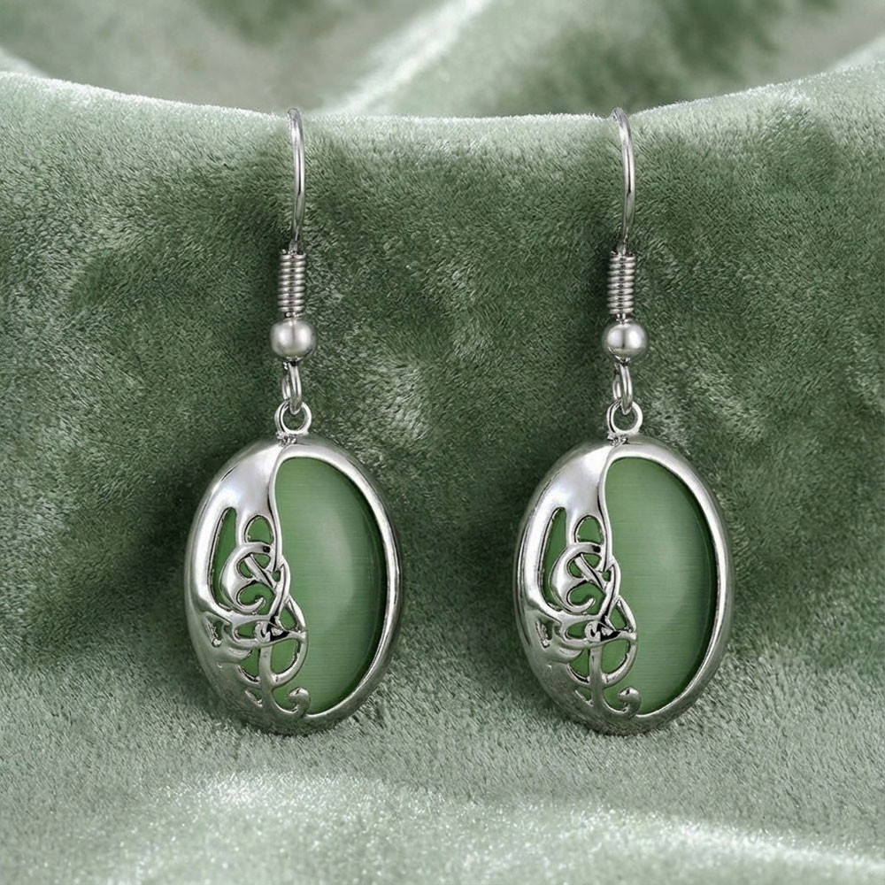 Rhodium & Green Crystal Glass Celtic Knots Earrings