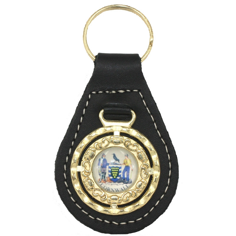 Key Ring Cornwall Coat of Arms with Leather Backing