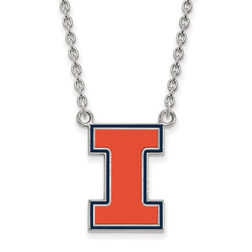 Illinois Fighting Illini I Orange Silver Necklace