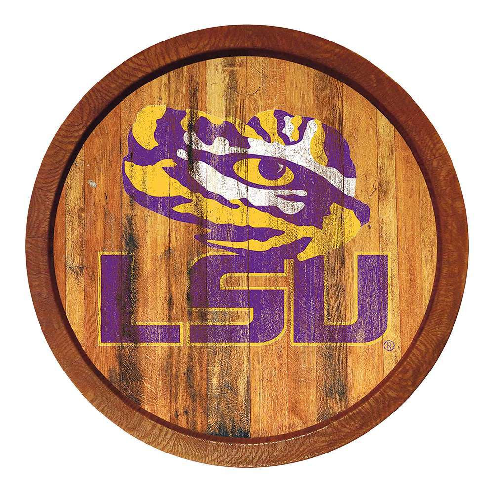 LSU Tigers: Weathered Faux Barrel Top Sign