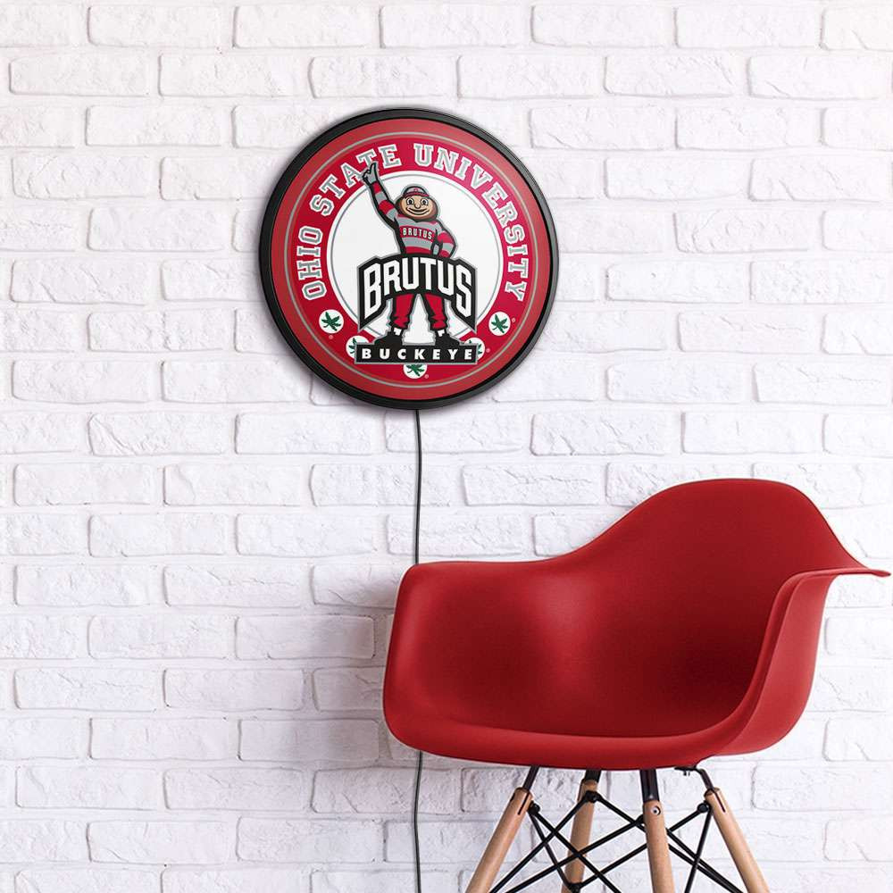 Ohio State Buckeyes: Brutus - Round Slimline Lighted Wall Sign
