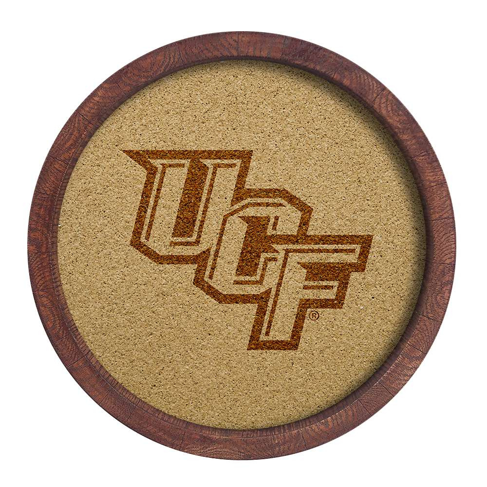 UCF Knights: Faux Barrel Framed Cork Board - Monochrome Logo