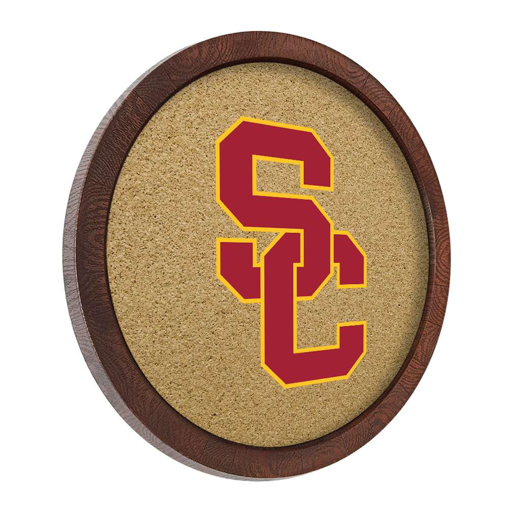 USC Trojans: Faux Barrel Framed Cork Board - Color Logo