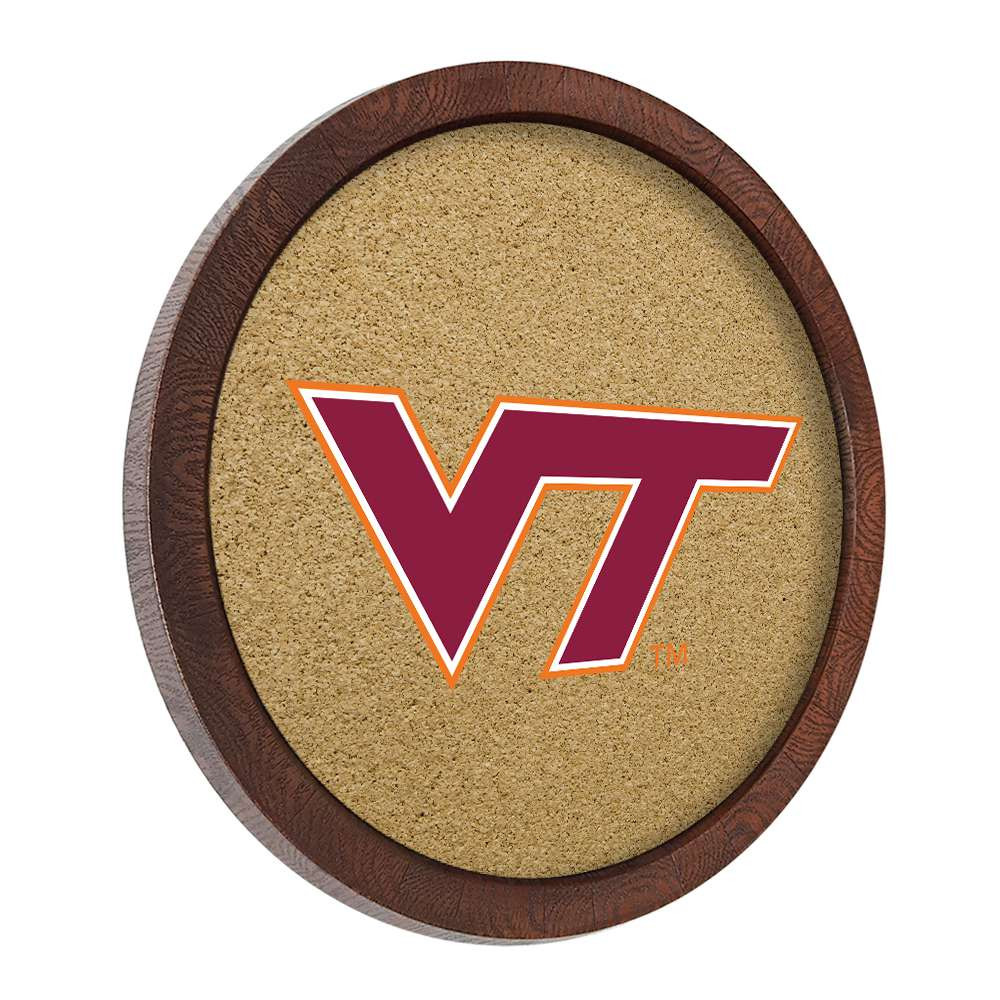 Virginia Tech Hokies: Faux Barrel Framed Cork Board - Color Logo