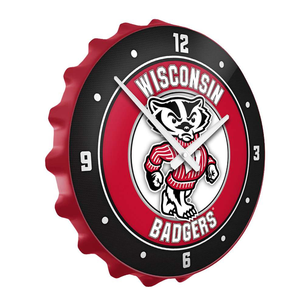 Wisconsin Badgers: Mascot - Bottle Cap Wall Clock - Red